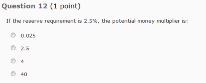 Solved If the reserve requirement is 2.5%, the potential | Chegg.com
