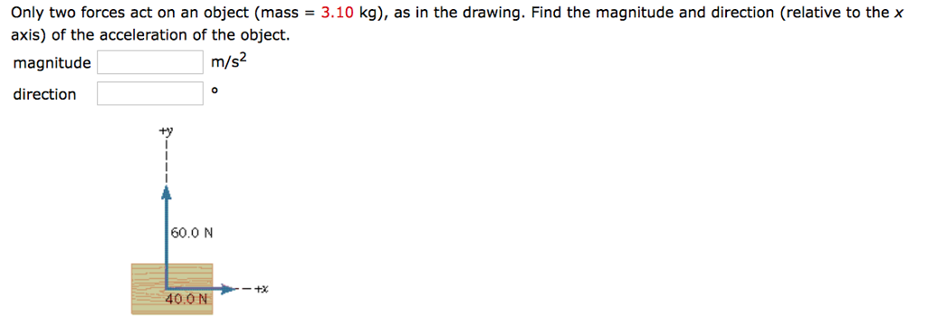 Solved Only Two Forces Act On An Object Mass 3 10 Kg As