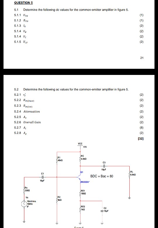 Solved QUESTION 5 5.1 Determine the following dc values for | Chegg.com