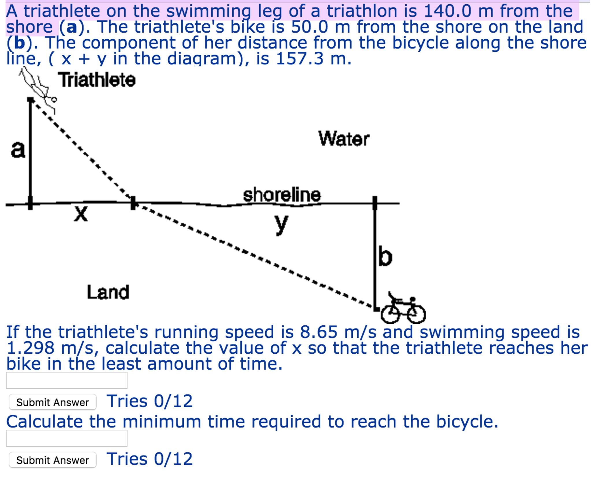 Solved A triathlete on the swimming leg of a triathlon is | Chegg.com