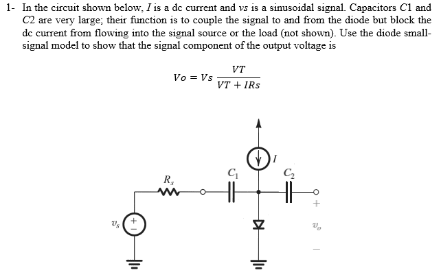 Solved In the circuit shown below, I is a dc current and vs | Chegg.com