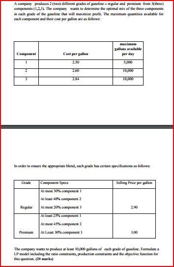 Solved A company produces 2 (two) dafterent grades o | Chegg.com