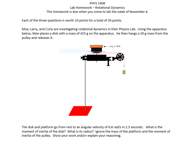 Solved PHYS 1408 Lab Homework-Rotational Dynamics This | Chegg.com