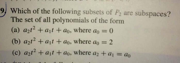 Solved Which of the following subsets of P_2 are subspaces? | Chegg.com
