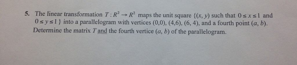 Solved The linear transformation T : R2 → R2 maps the unit | Chegg.com