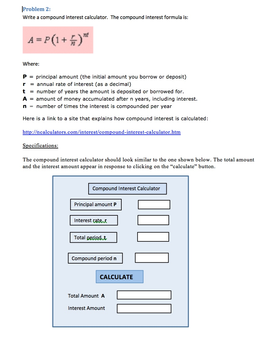 Solved Write a compound interest Calculator. The compound | Chegg.com