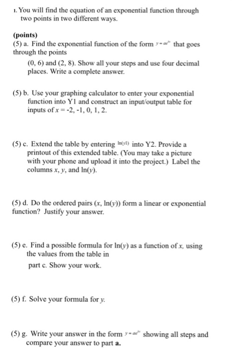 Solved Find the equation of an exponential function through | Chegg.com