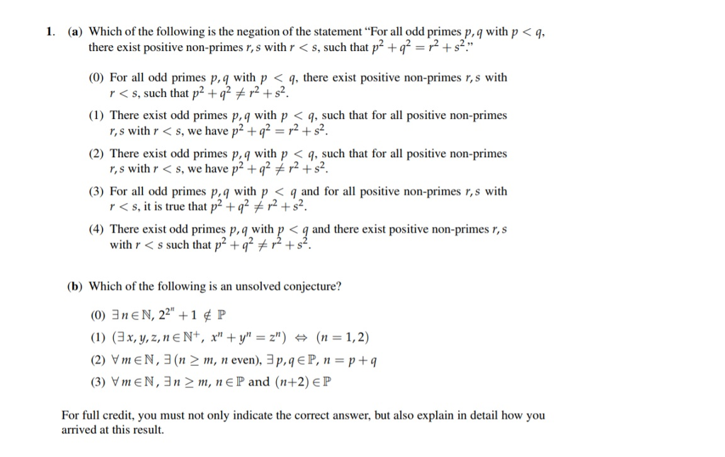 Solved 1. (a) Which of the following is the negation of the | Chegg.com