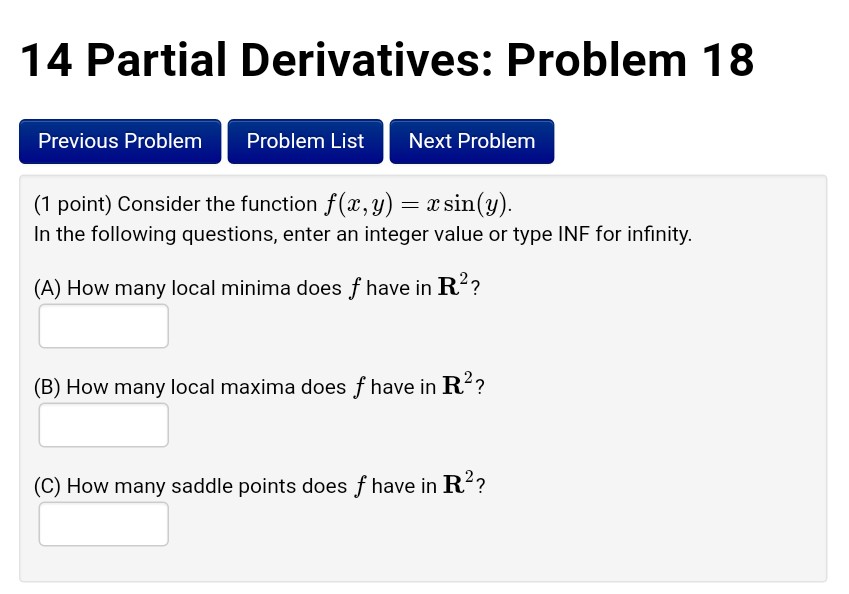 Solved 14 Partial Derivatives: Problem 18 Previous Problem | Chegg.com