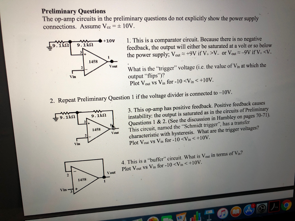 Solved Preliminary Questions The op-amp circuits in the | Chegg.com