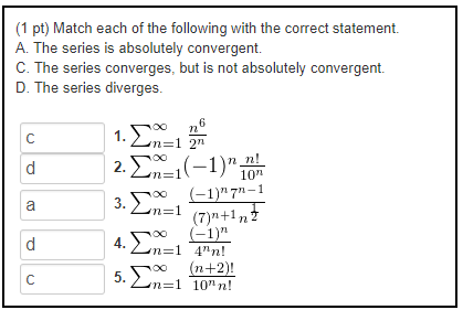 Solved (1 pt) Match each of the following with the correct | Chegg.com