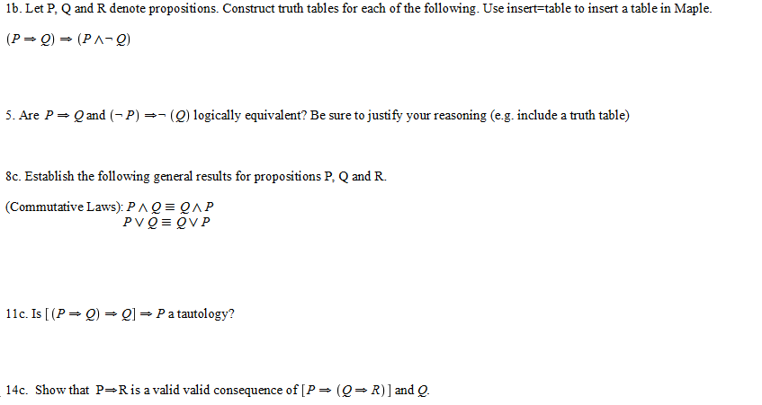 Solved 1b. Let P, Q and R denote propositions. Construct | Chegg.com