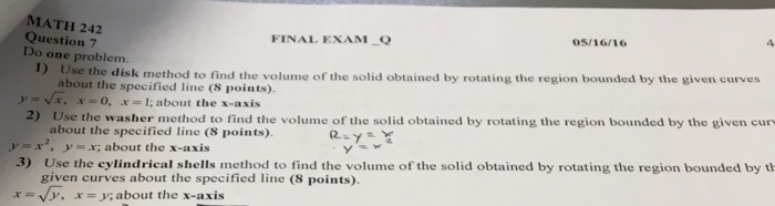 Solved Use the disk method to find the volume of the solid | Chegg.com