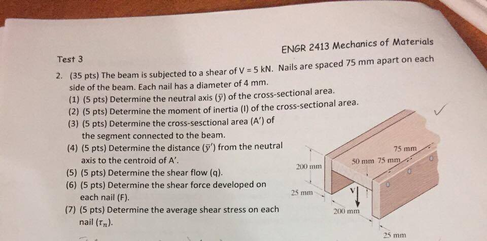 Solved ENGR 2413 Mechanics of Materials Test 3 2. (35 pts) | Chegg.com