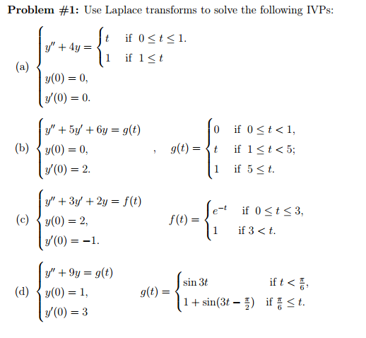 Solved Use Laplace transforms to solve the following IVPs: | Chegg.com