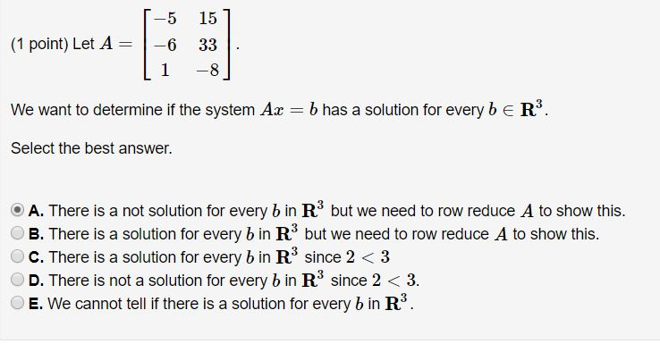 Solved 「_5 15 33 1 -8 (1 point) Let A=1-6 We want to | Chegg.com