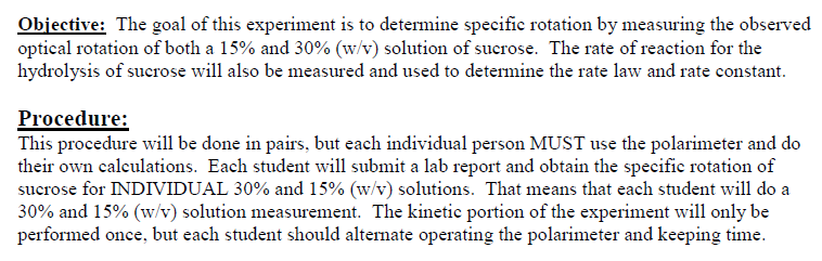 Kinetics of Sucrose (Using Polarimetry) Sugars are | Chegg.com