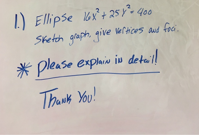 Solved Ellipse 16x^2 + 25y^2 = 400 Sketch graph, give | Chegg.com