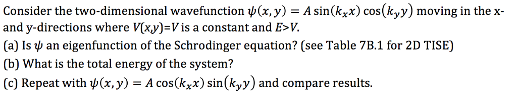 Solved Consider the two-dimensional wavefunction psi(x, y) = | Chegg.com