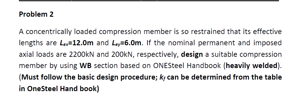 Solved Problem 2 A concentrically loaded compression member | Chegg.com
