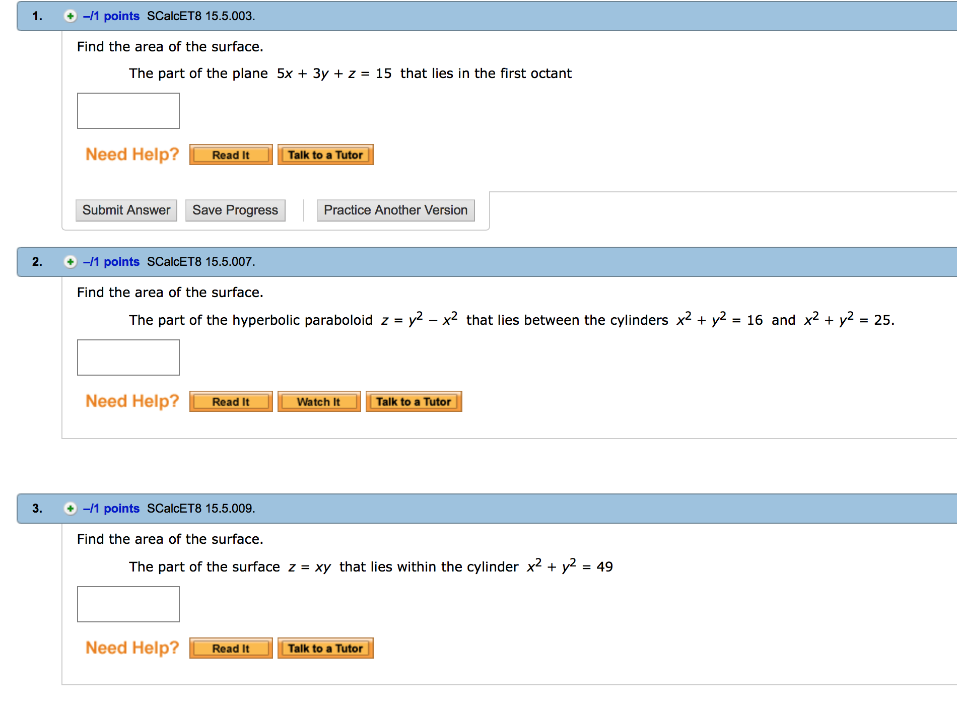 Solved Find the area of the surface. The part of the plane | Chegg.com