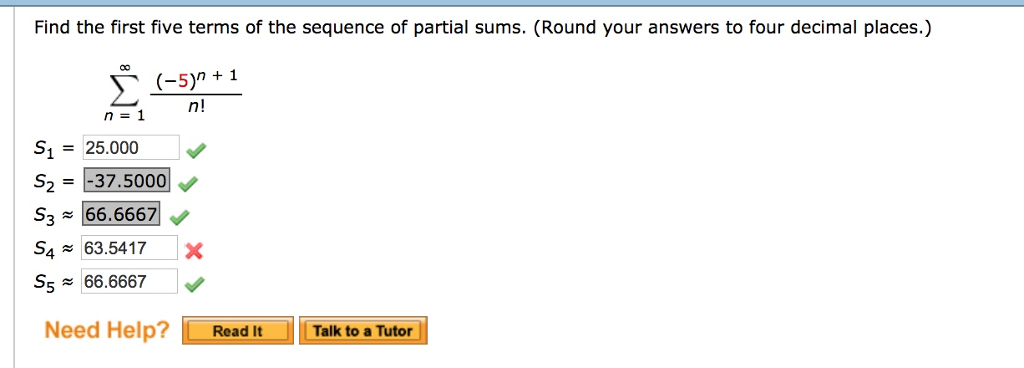 Solved Find the first five terms of the sequence of partial | Chegg.com