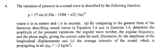 Solved The variation of pressure in a sound wave is | Chegg.com