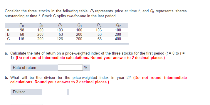 Solved Consider the three stocks in the following table. P_t | Chegg.com