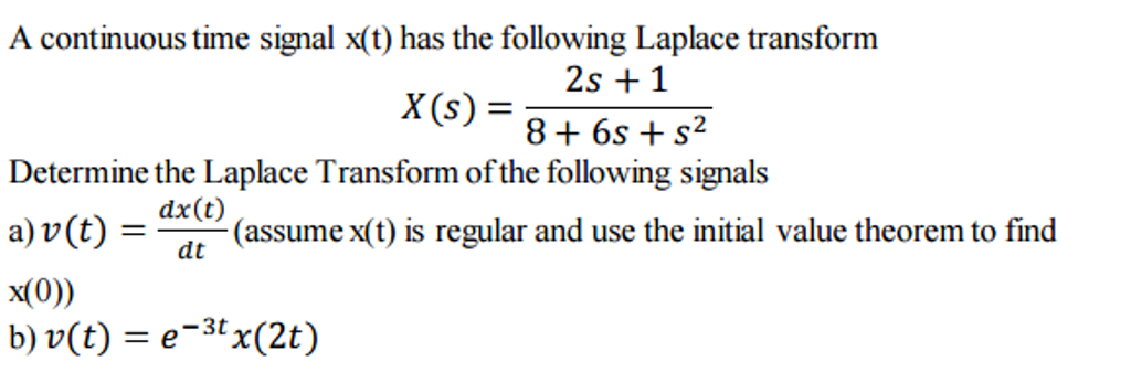 Solved A continuous time signal x(t) has the following | Chegg.com