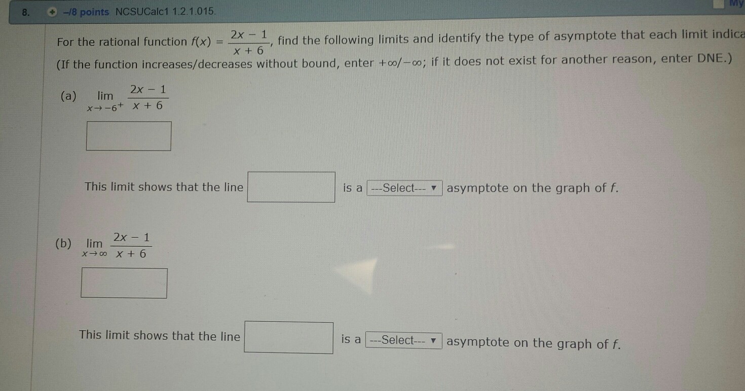 Solved For the rational function f(x) = 2x - 1/x + 6, find | Chegg.com
