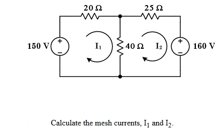 Solved 20 Ω 25 Ω 1500 I 40 Ω 1 160 V Calculate the mesh | Chegg.com