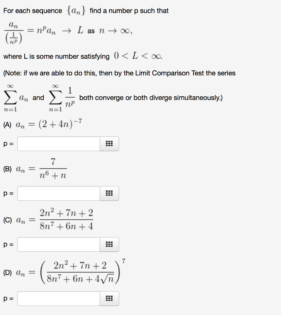 Solved For each sequence {an) find a number p such that 2 n | Chegg.com