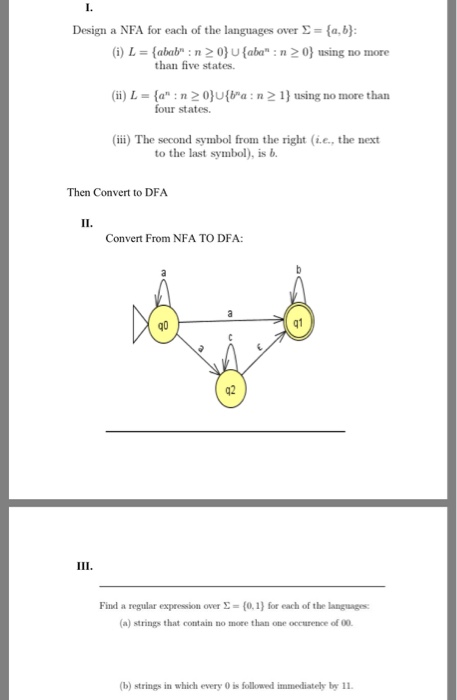 Solved I. Design a NFA for each of the language over Sigma | Chegg.com