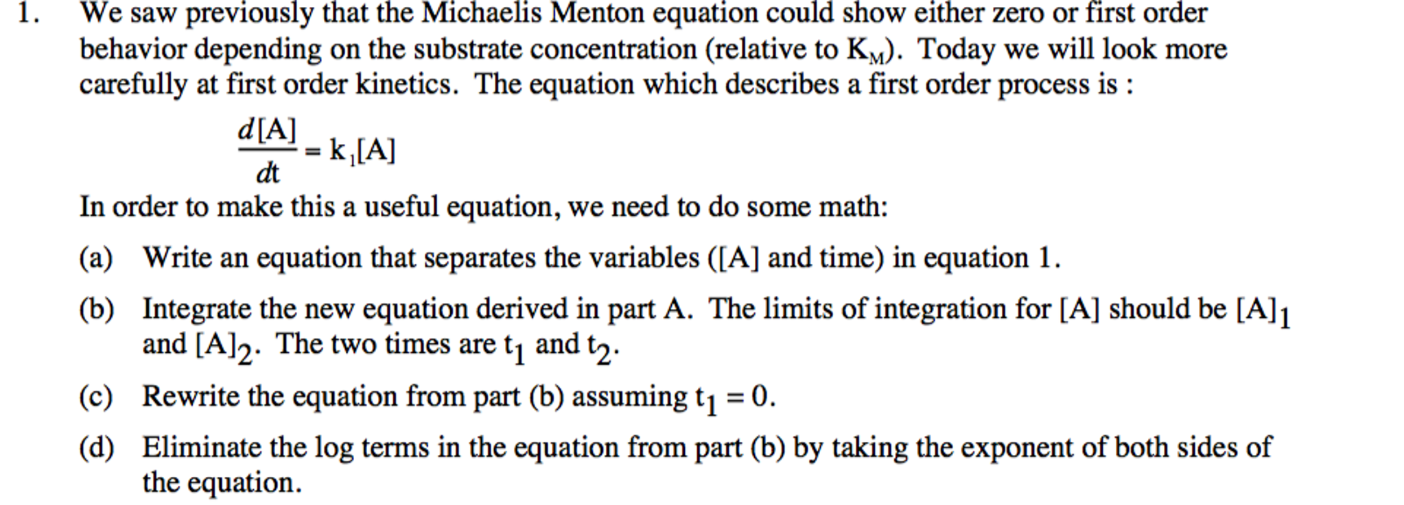 Solved We saw previously that the Michaelis Menton equation | Chegg.com