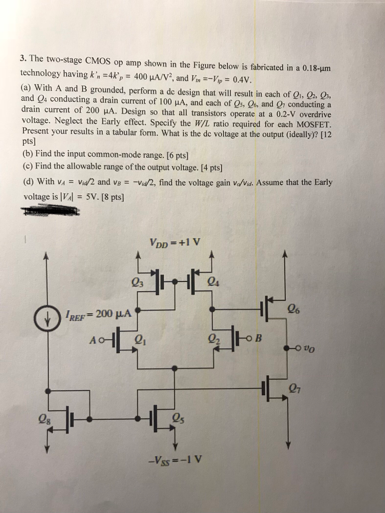 Solved 3. The two-stage CMOS op amp shown in the Figure | Chegg.com