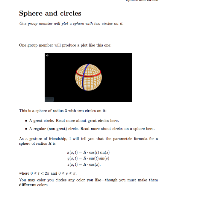 Solved Sphere and circles One group member will plot a | Chegg.com