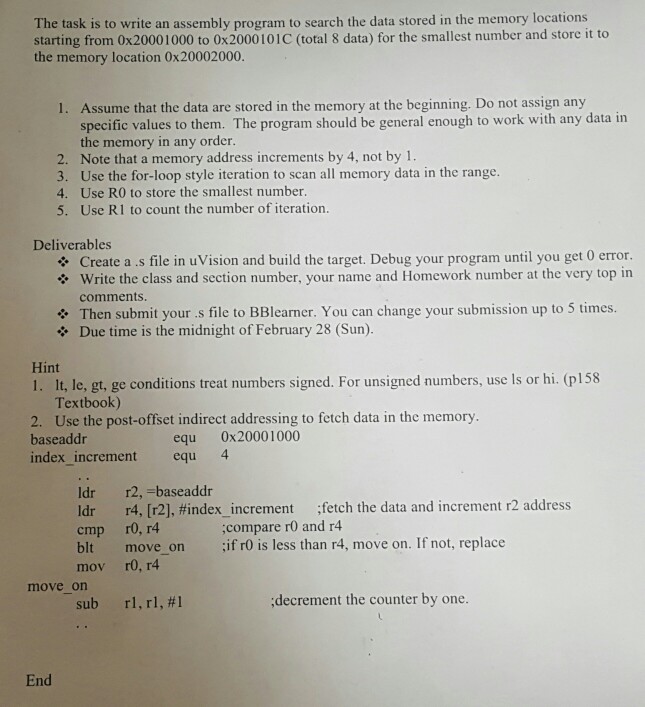 Solved The task is to write an assembly program to search | Chegg.com