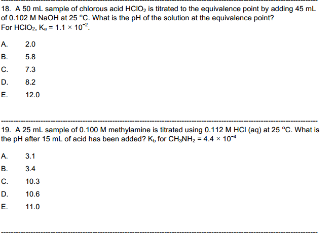 Solved Titration problems, finding the pH. The correct | Chegg.com