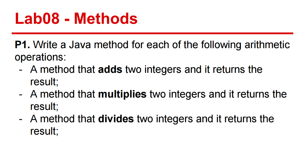 Solved Lab08 Methods P1. rite a Java method for each of the | Chegg.com