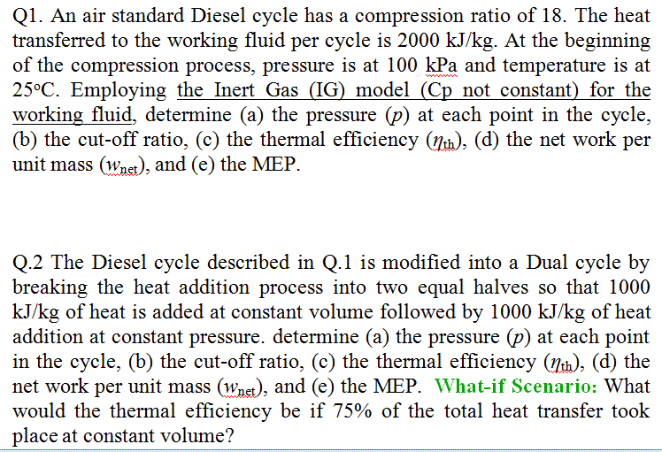 An air standard Diesel cycle has a compression ratio | Chegg.com
