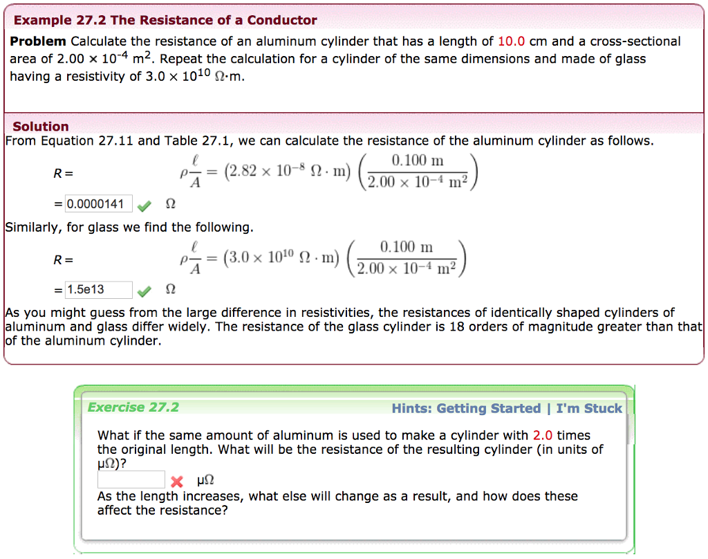 Solved Example 27.2 The Resistance of a Conductor Problem | Chegg.com