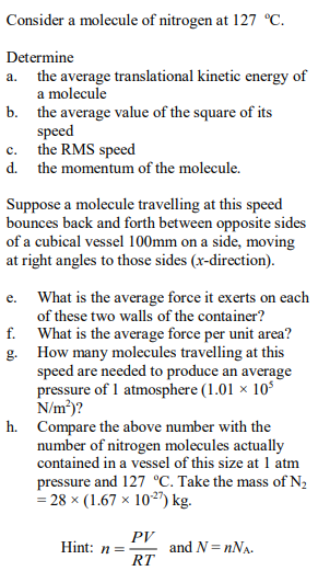 Solved Consider a molecule of nitrogen at 127 °C Determine | Chegg.com