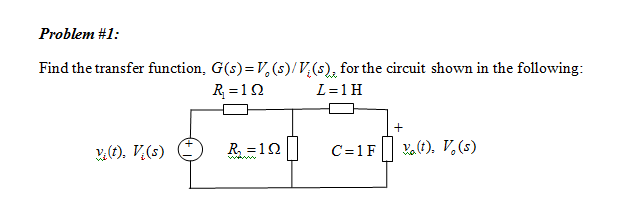 Solved Problem #1: Find the transfer function G(s) = V0(s)/ | Chegg.com