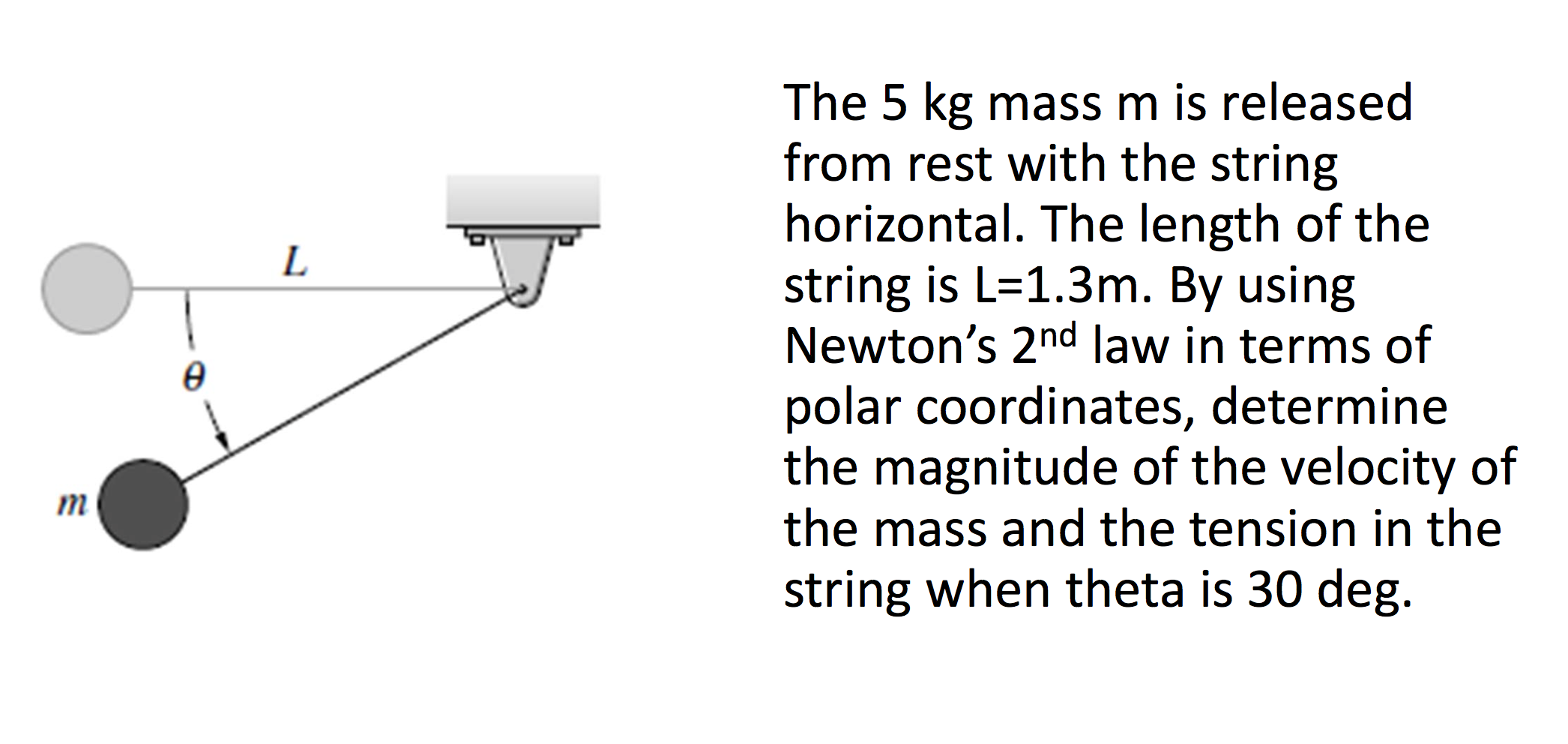 Solved The 5 kg mass m is released from rest with the string | Chegg.com