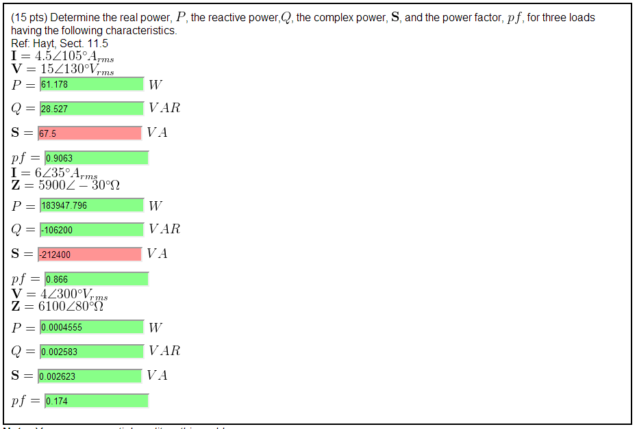 Solved Determine the real power, P, the reactive power,Q, | Chegg.com
