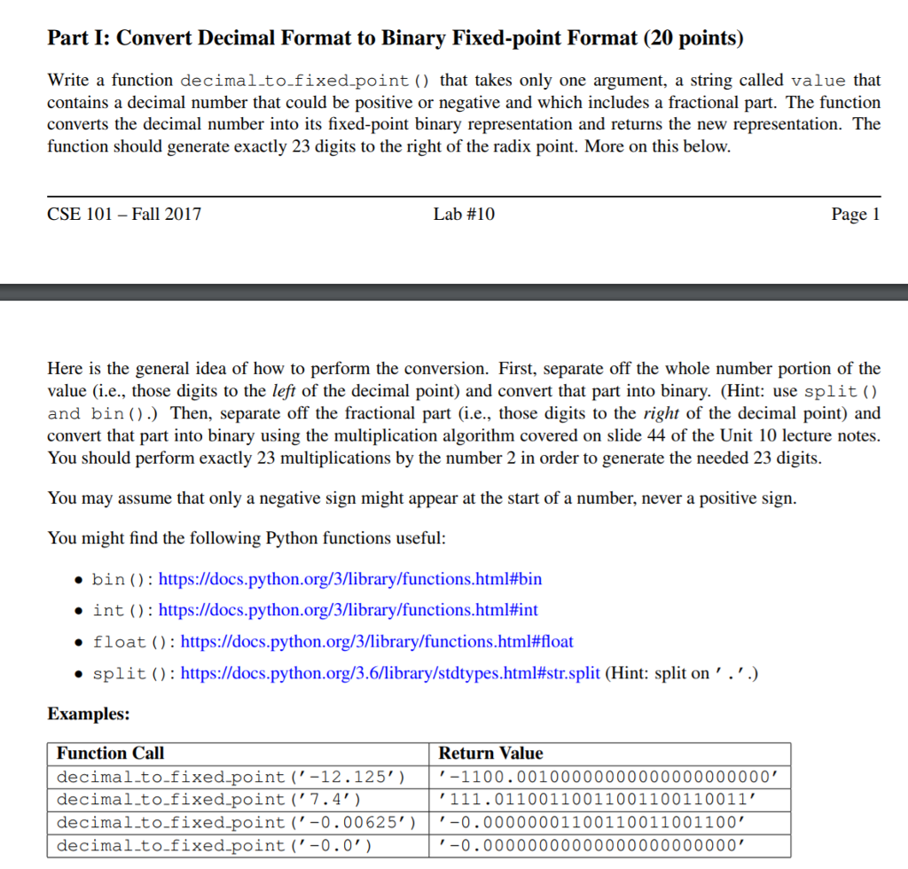 Solved Write a function decimal to fixed point() that takes | Chegg.com