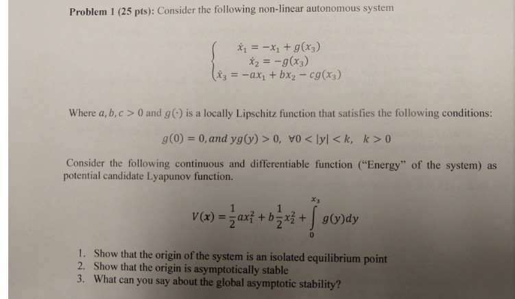 Solved Problem 1 (25 pts): Consider the following non-linear | Chegg.com