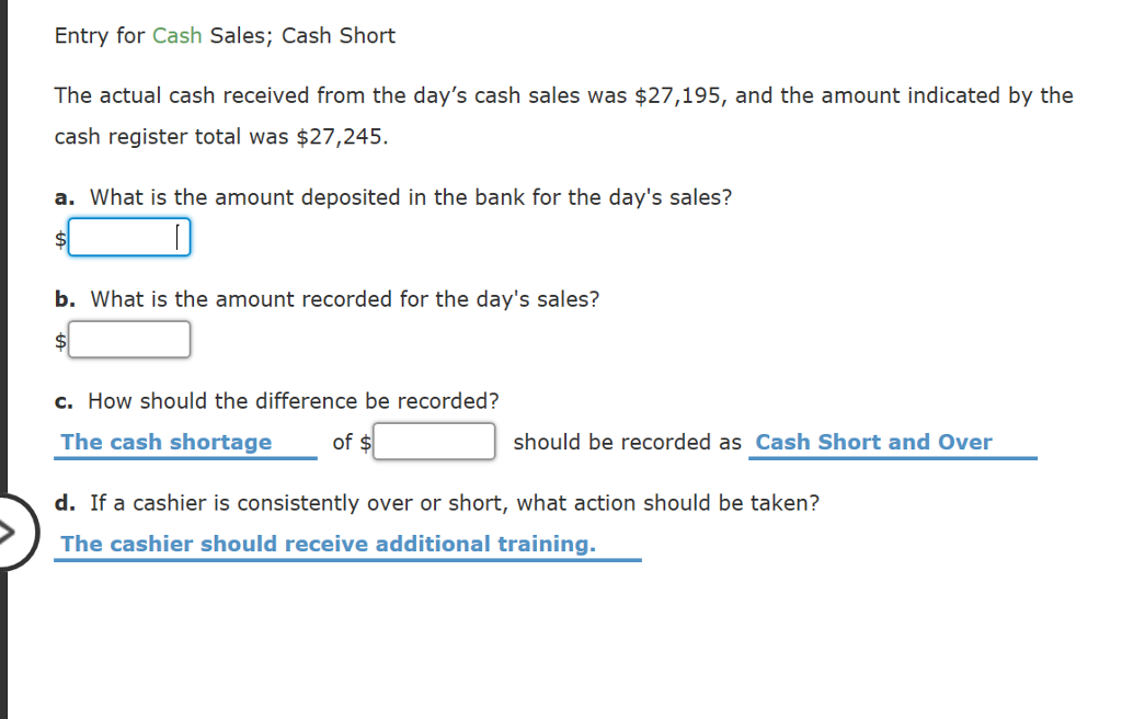 Solved Entry for Cash Sales; Cash Short The actual cash | Chegg.com