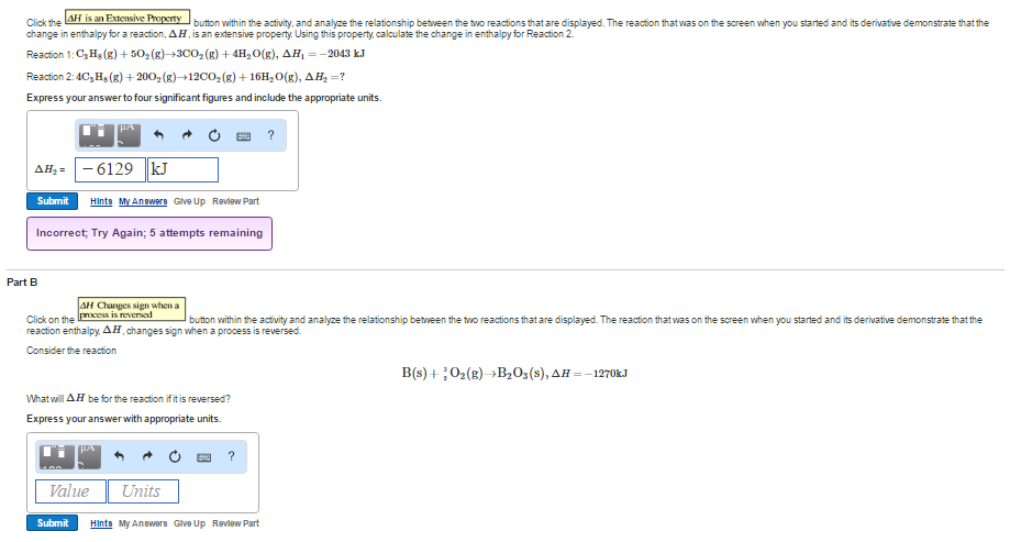 Solved Click the Delta H is an Extensive Property button | Chegg.com