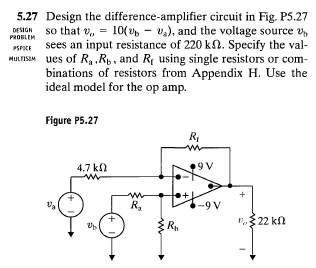 Solved Design the difference-amplifier circuit in Fig. P5.27 | Chegg.com